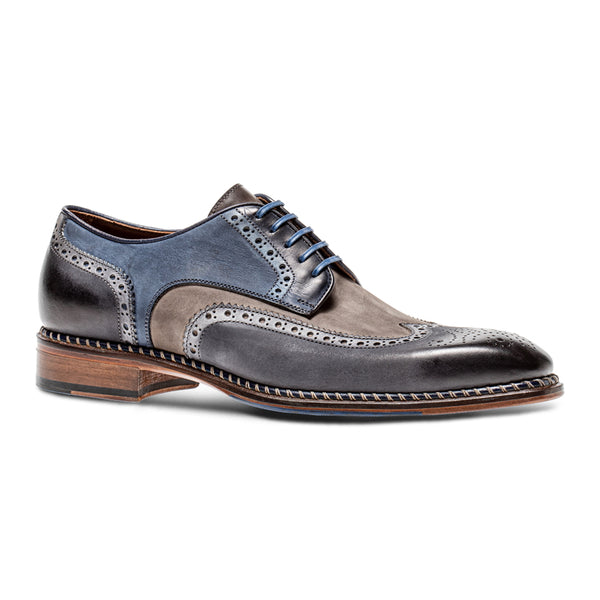 Unique Italian Blue Grey Wingtip for Men - Jose Real Shoes